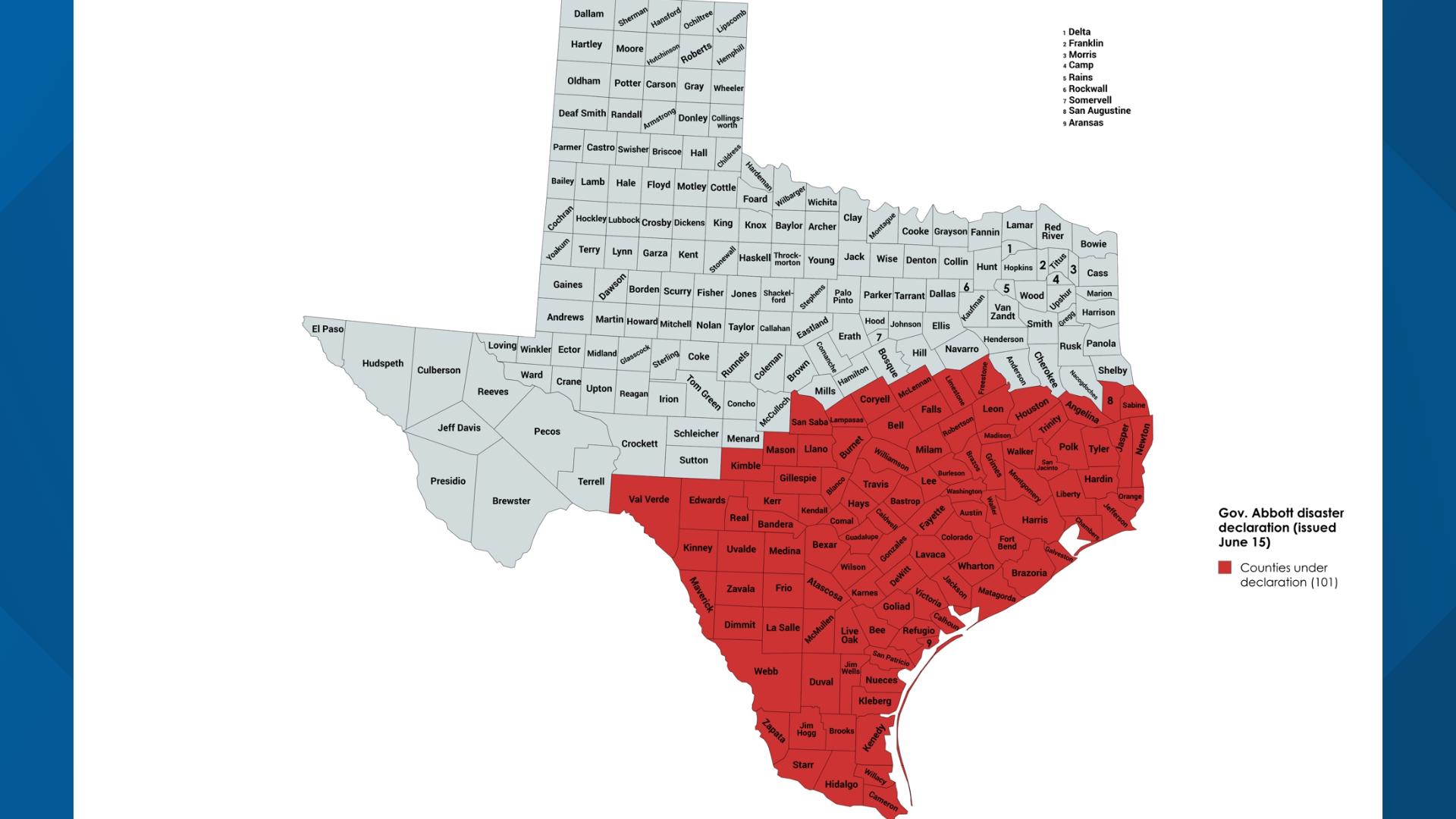 101 Texas counties under disaster declaration due to ongoing threat of ...