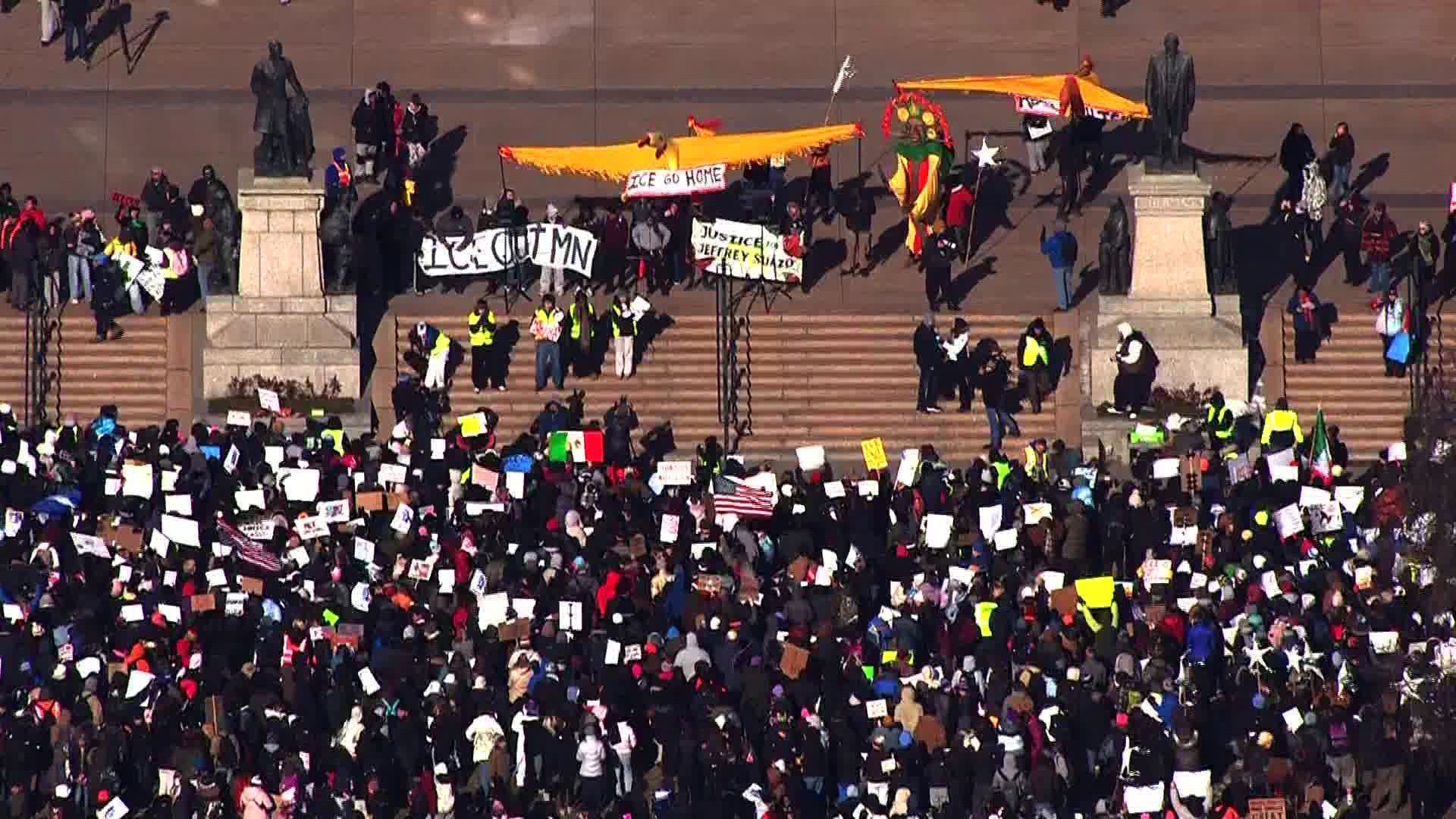 Aerials: Students walk out, march to Minnesota Capitol in St. Paul ...
