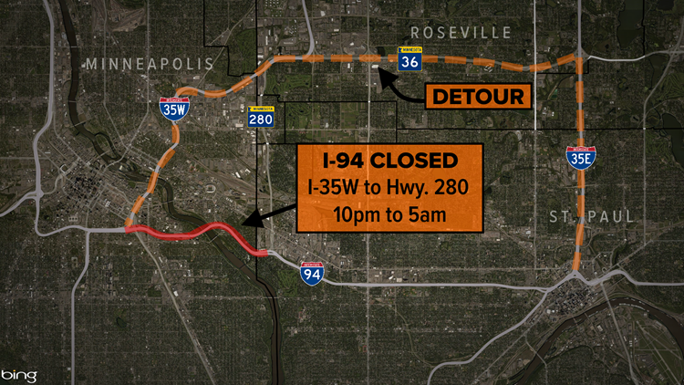 I-94 closing overnight between Minneapolis and St. Paul | kare11.com