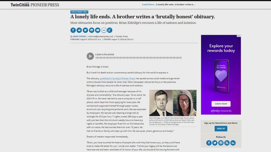 Almost no one spoke to Brian when he was alive — but his obituary? It’s ...