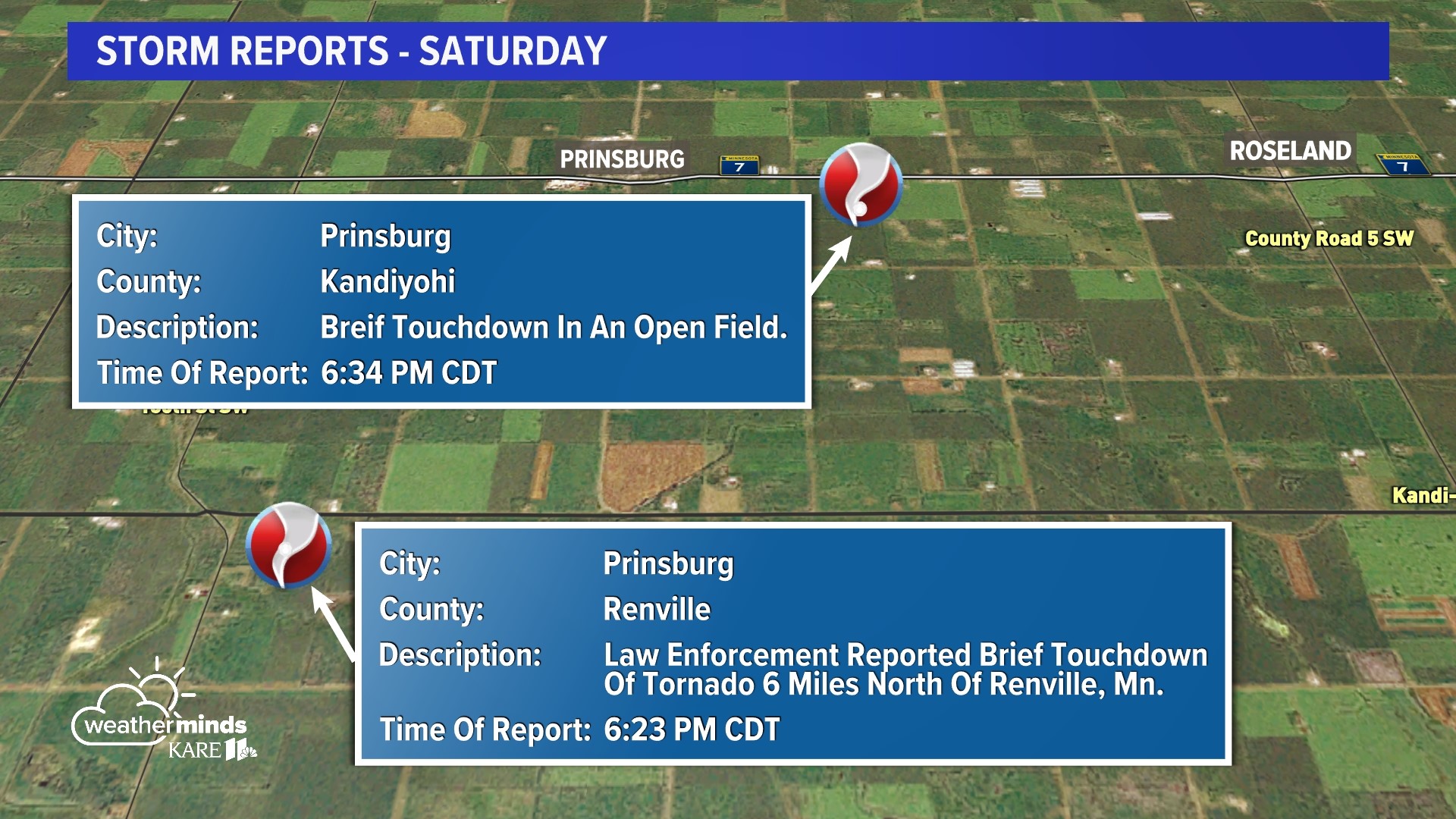 NWS: Police confirm 'brief' tornado touchdown near Renville | kare11.com