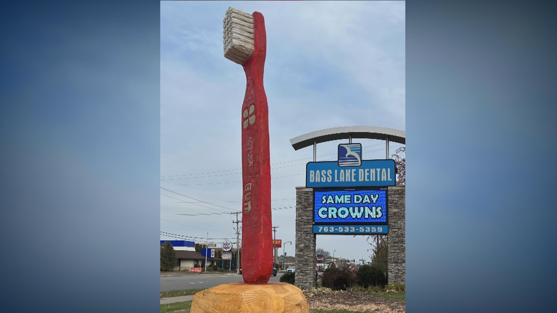 Artist carves giant toothbrush for local dental clinic | kare11.com