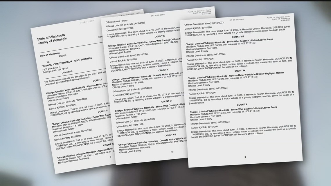 Derrick Thompson charged with 10 counts of criminal vehicular homicide | kare11.com