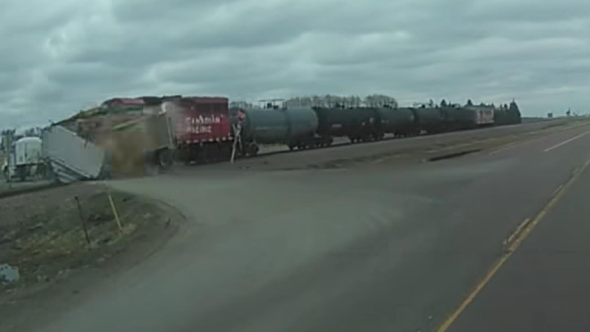 Video: Train splits semitruck in half on US Highway 14 | kare11.com