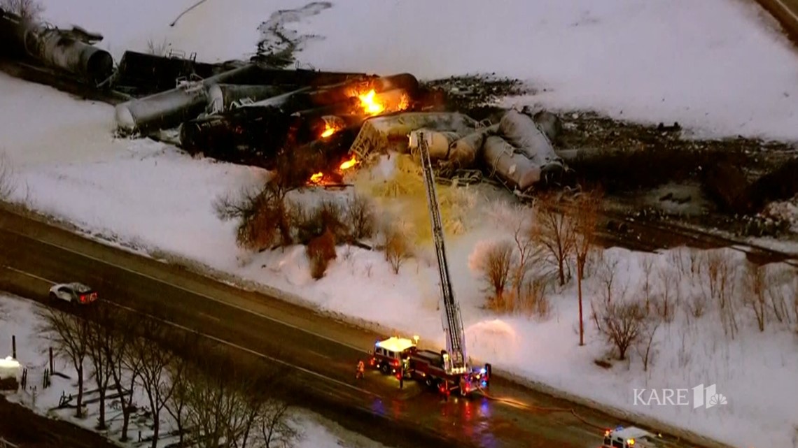 WATCH: Aerial video of the Raymond, MN train derailment | kare11.com