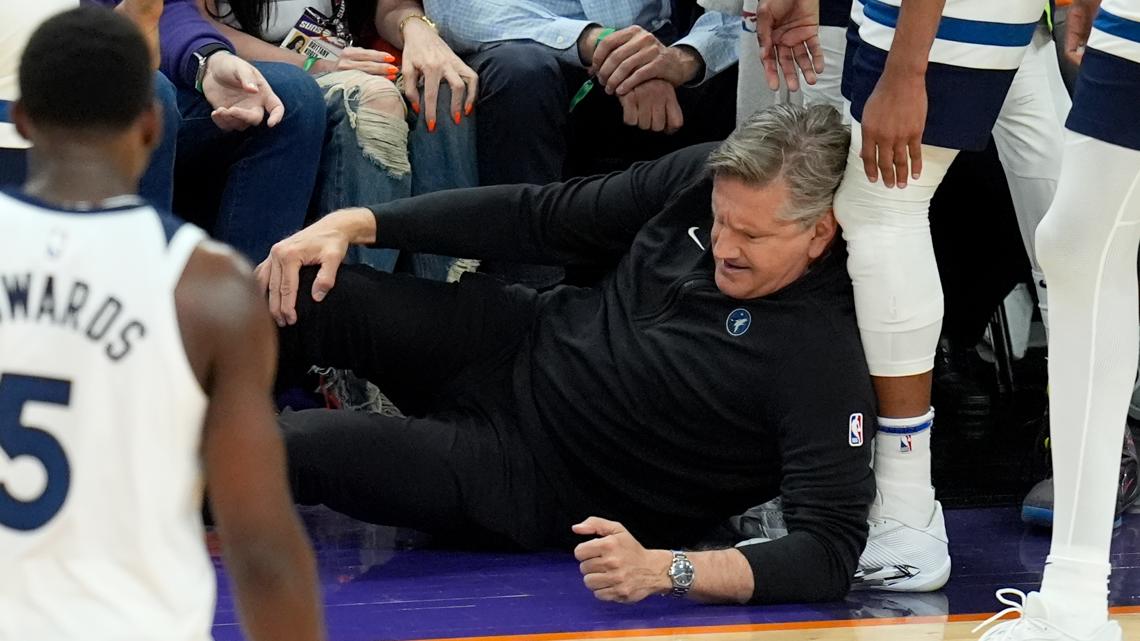 Coach Chris Finch injured in final minutes of Timberwolves sweep ...