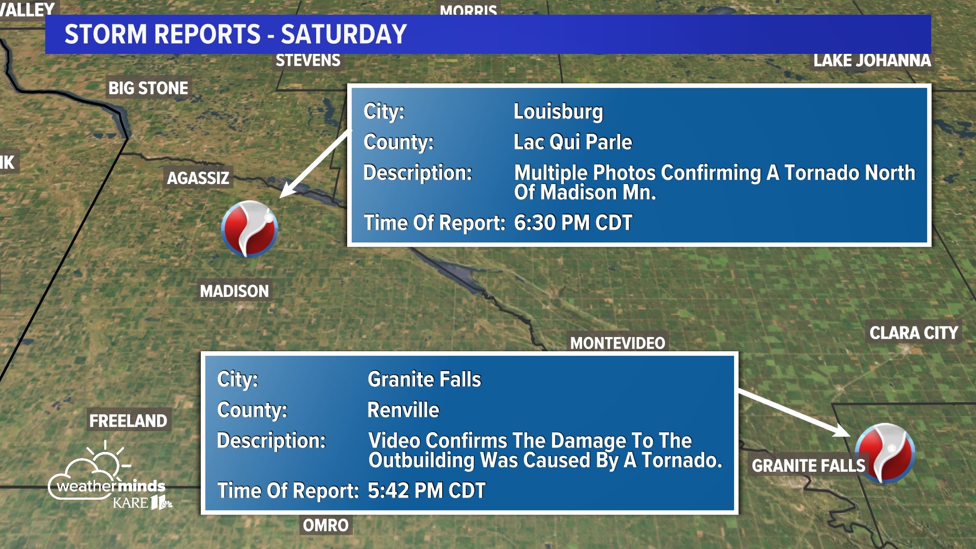 NWS: Police confirm 'brief' tornado touchdown near Renville | kare11.com