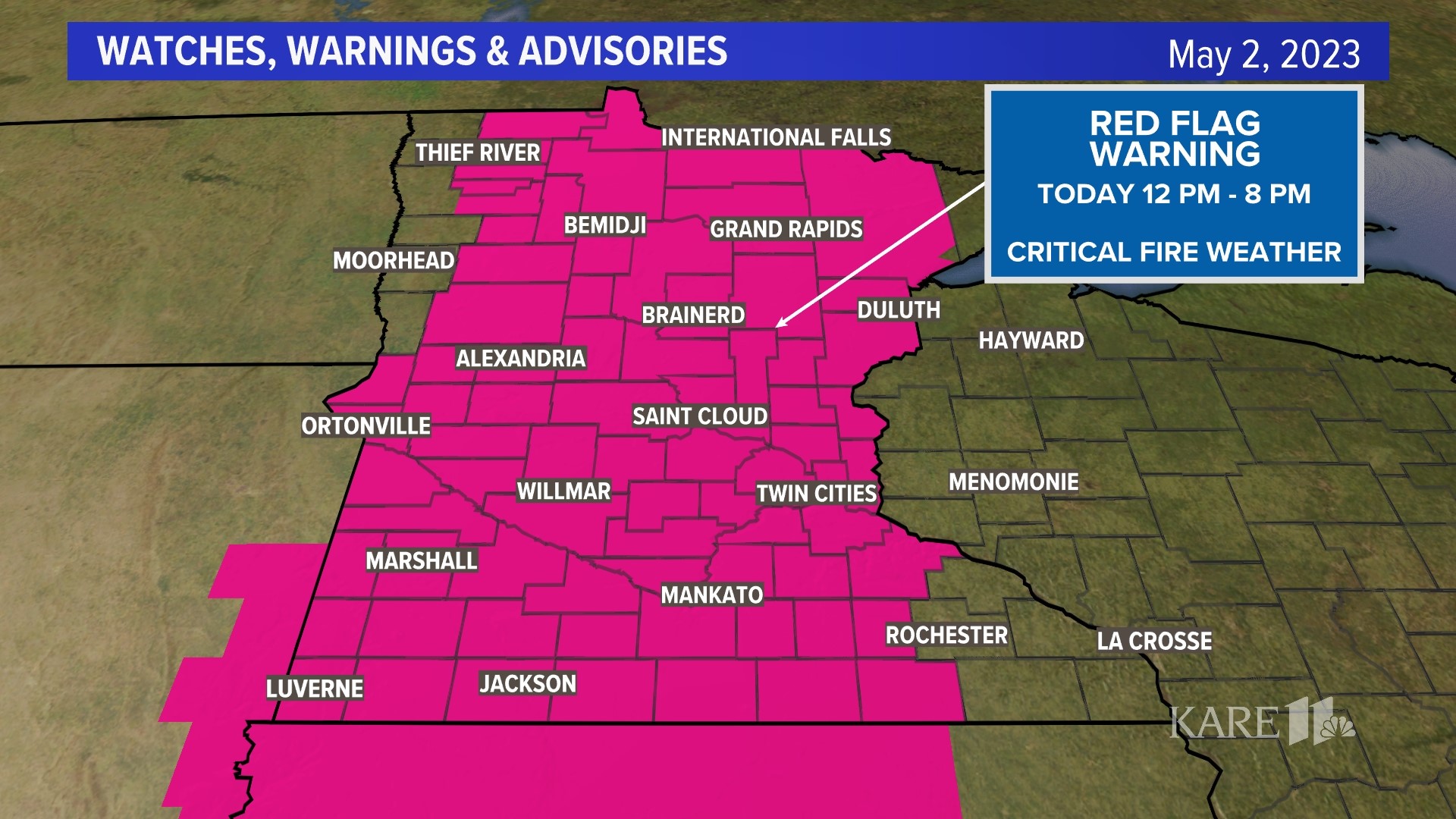 Dry conditions expand, Red Flag Warnings issued for Minnesota | kare11.com
