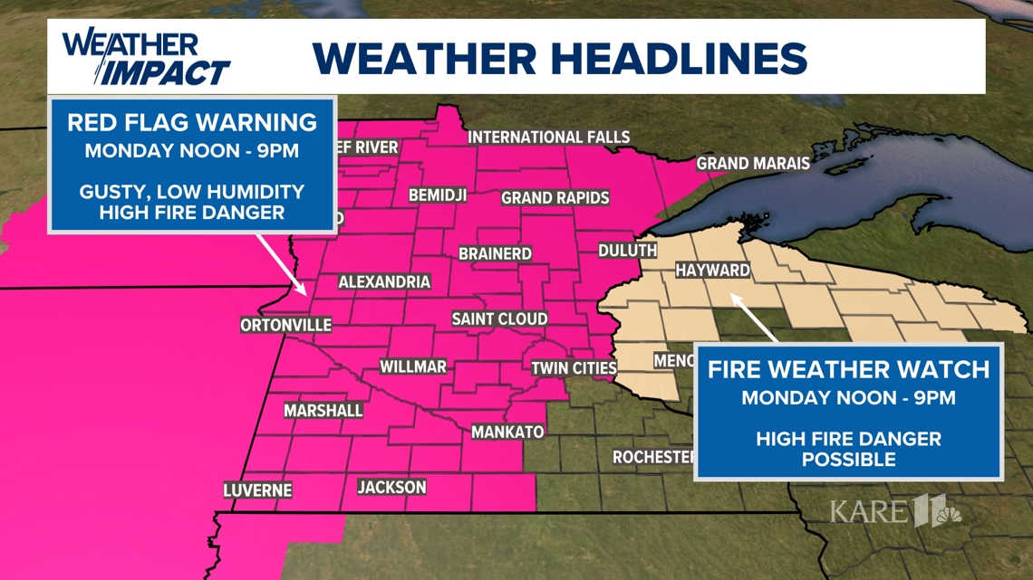 KARE 11 Weather Impact Alert declared over fire danger on Monday ...