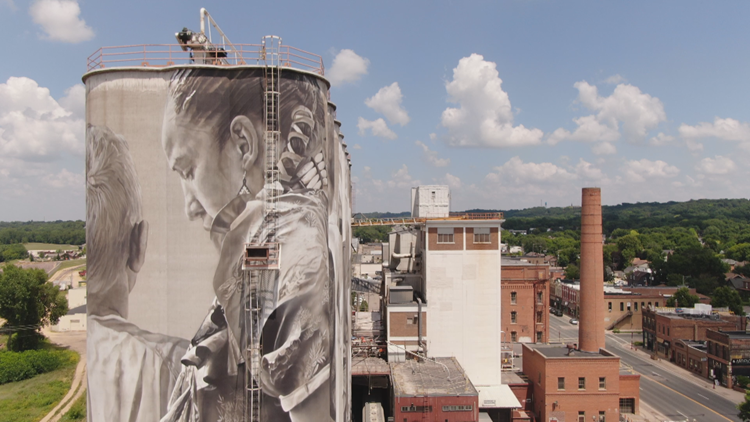 Artist completes mural on silos despite winter and pandemic | kare11.com