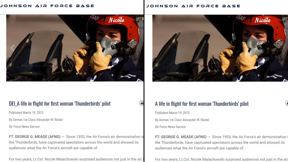 Air Force restores content on first female Thunderbird pilot to website | kare11.com